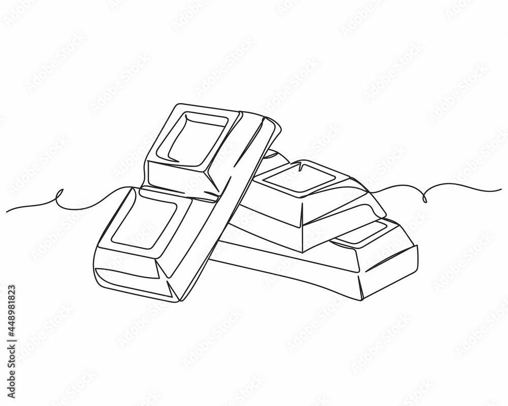 Continuous one line drawing of chocolate in silhouette on a white ...