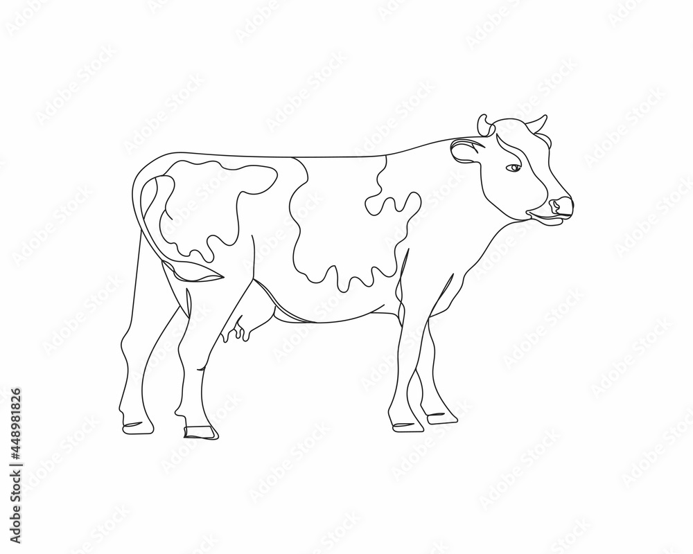 Continuous one line drawing of cow farm concept in silhouette on a ...