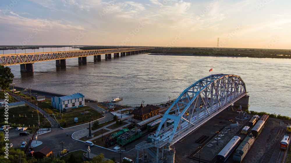 bridge museum . Span of the the historic railway bridge across the Amur ...