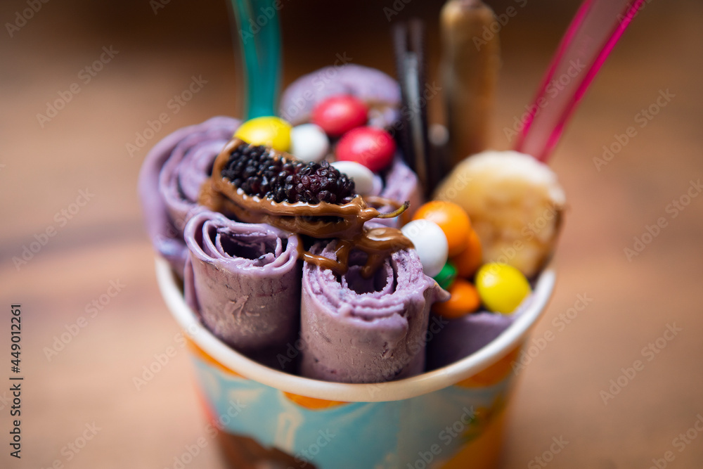 Stir-fried ice cream! Also known as rolled ice cream, is a sweetened ...