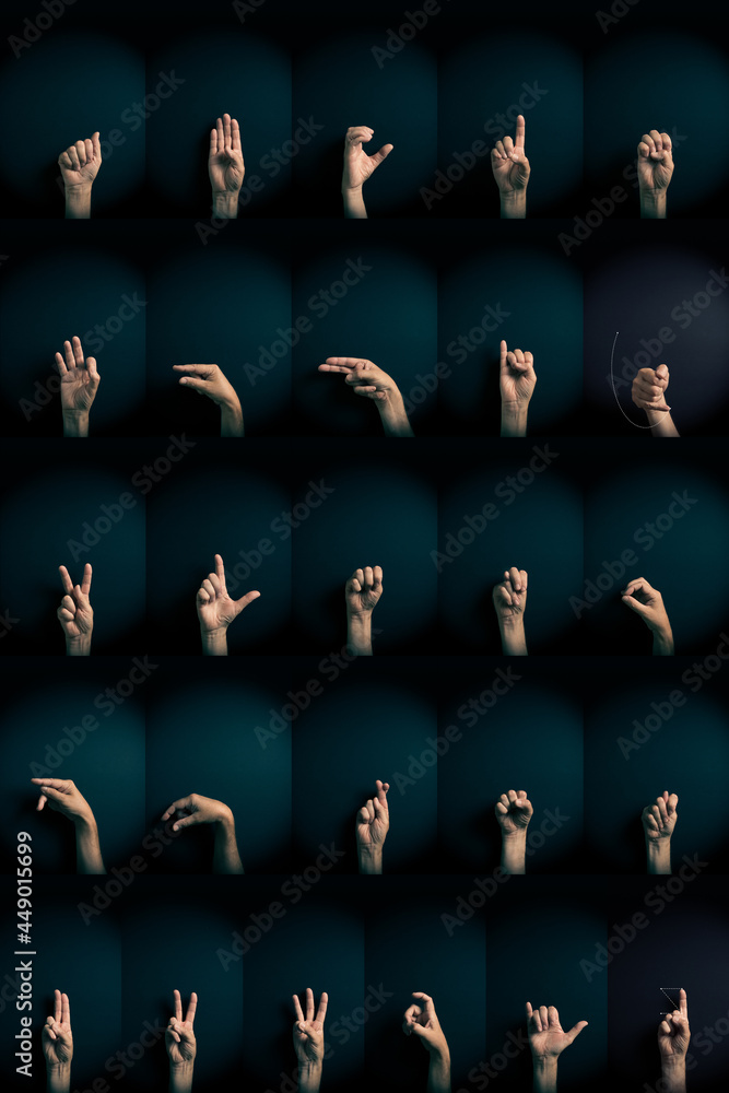 Colour image of hands demonstrating ASL sign language letters full ...