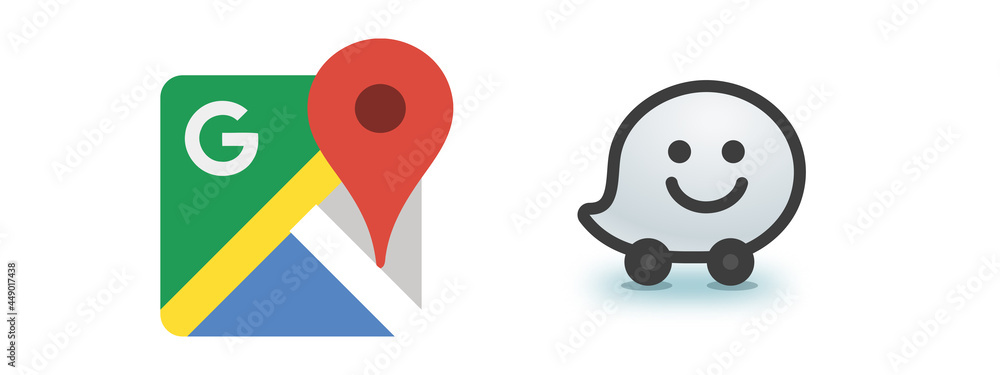 Collection of popular navigation icons printed on paper: Google Maps ...