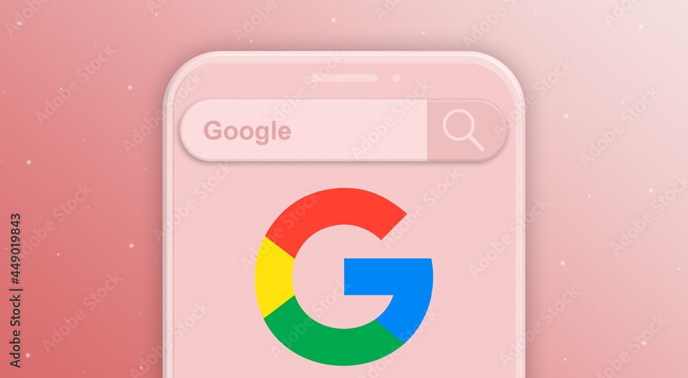 Phone with search bar, request and logo of the social network google 3d ...