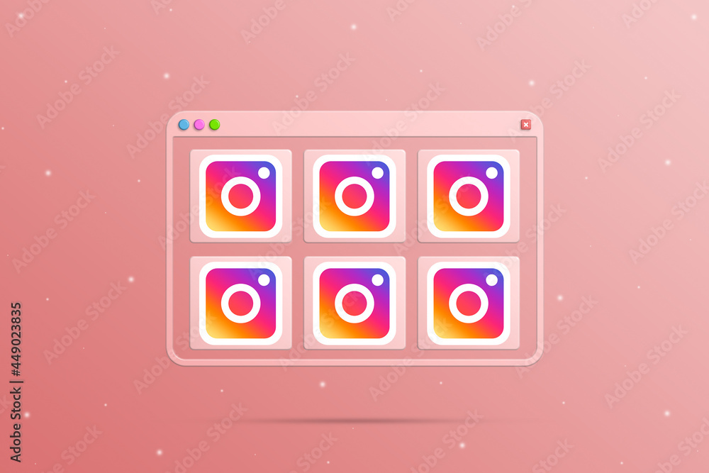 Browser window with instagram social network logo icon elements 3d ...