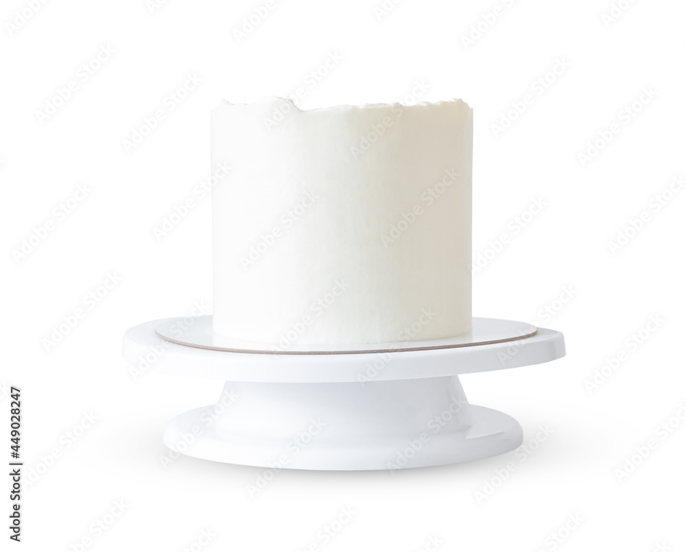 high white cake without decor on a stand isolated on white background ...