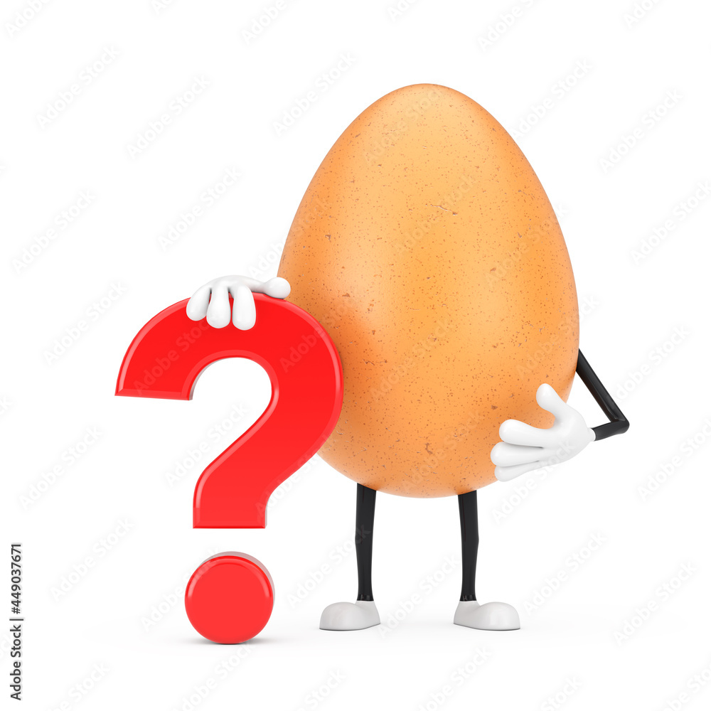 Brown Chicken Egg Person Character Mascot with Red Question Mark Sign ...