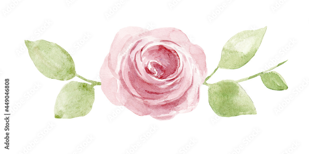 Flower rose border, watercolor floral illustration, decoration for ...