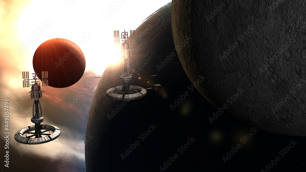 CG 4K Space Animation Spaceships Nebula Planet Animated Stock ...