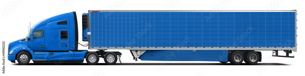 A large modern American truck in all blue color. Side view isolated on ...