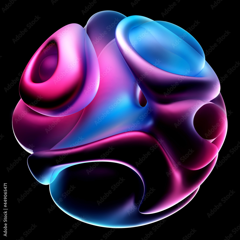 3d render of abstract art of surreal alien ball flower in spherical ...