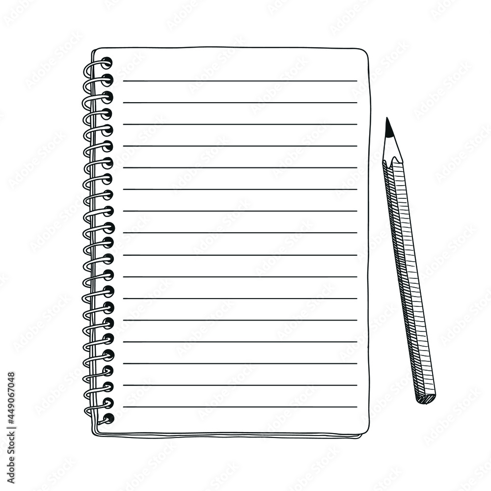 Open notebook with a spiral and a simple pencil. Close-up from above ...