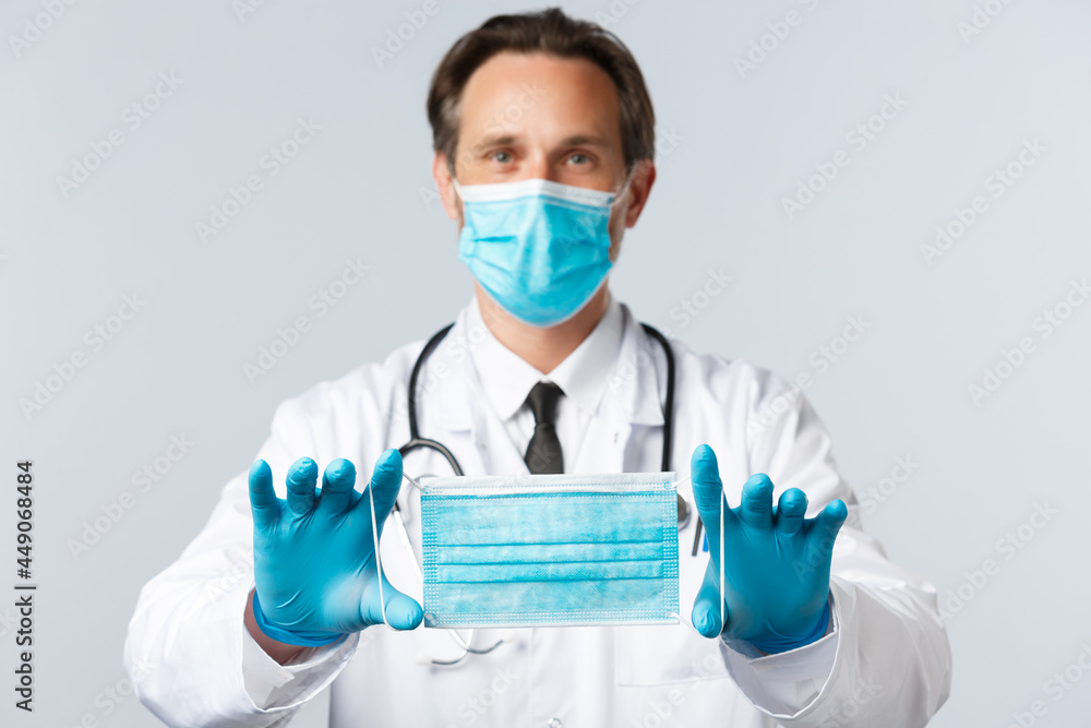 Covid-19, virus, healthcare workers and vaccination concept. Middle ...