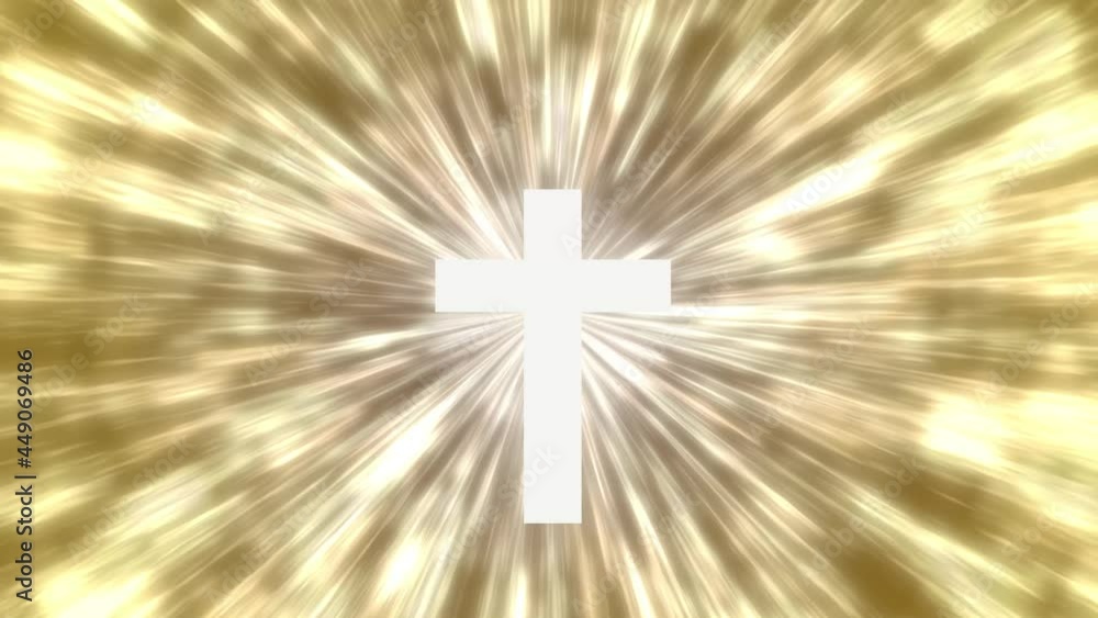 Christian cross with an intense glow. Animation of heavenly light from the crucifixion of Jesus ...