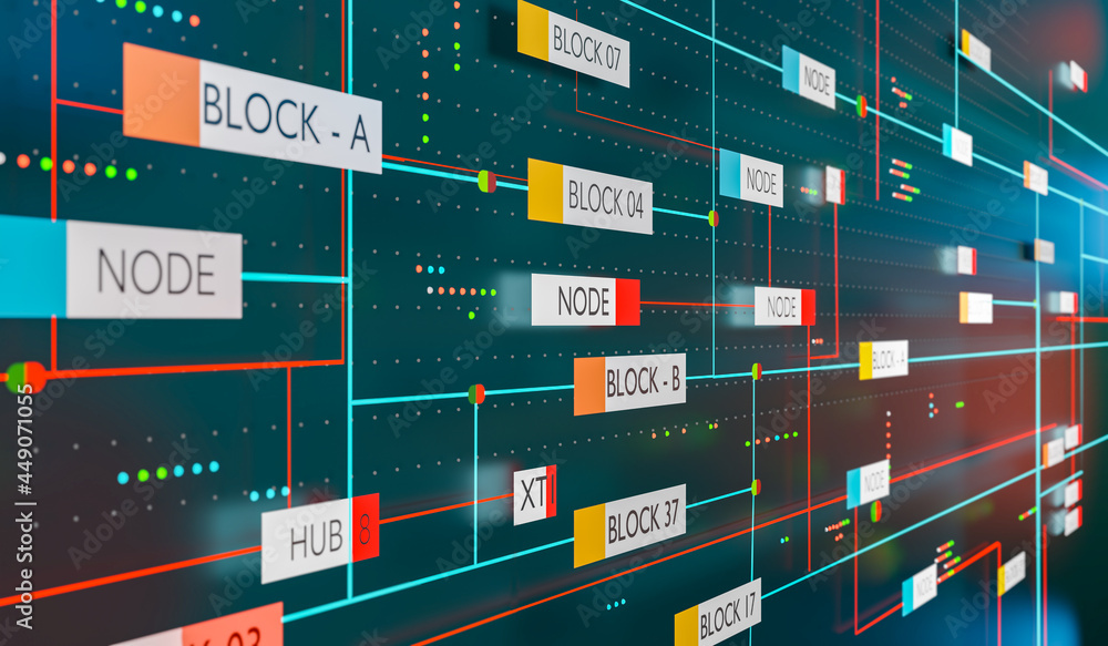 Control center or switch board in an industrial plant. Digital binary ...