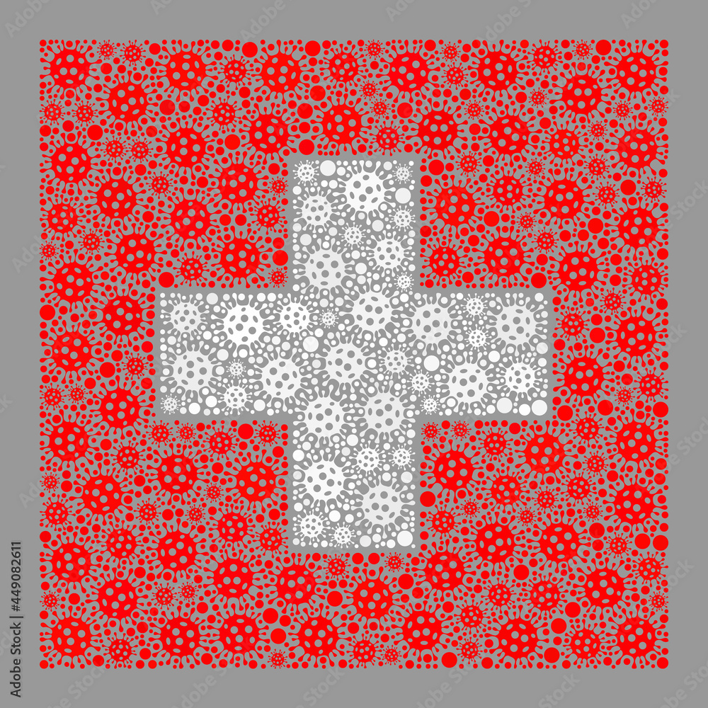 Mosaic Swiss flag constructed with viral items. Swiss flag collage is ...