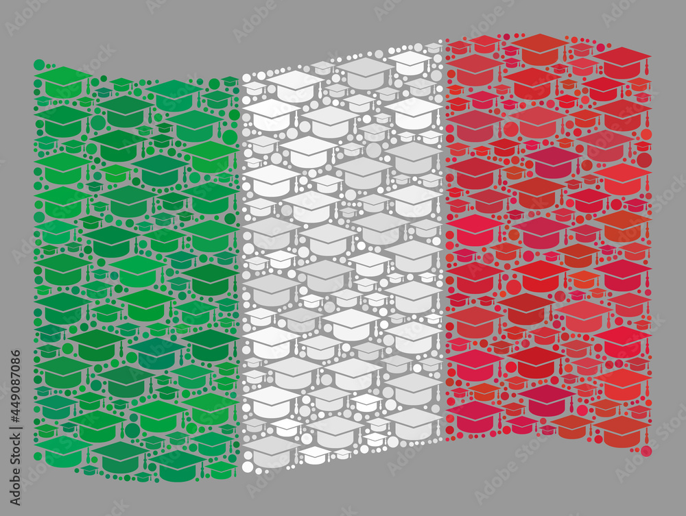Mosaic waving Italy flag designed with professor cap elements ...