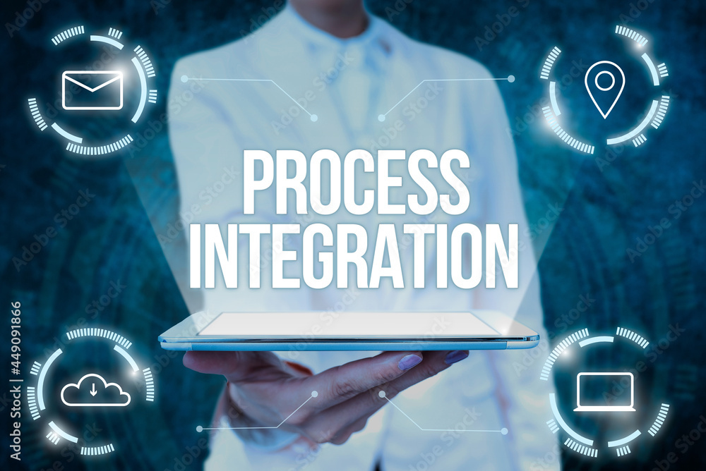 Hand writing sign Process Integration. Business idea sharing of data ...