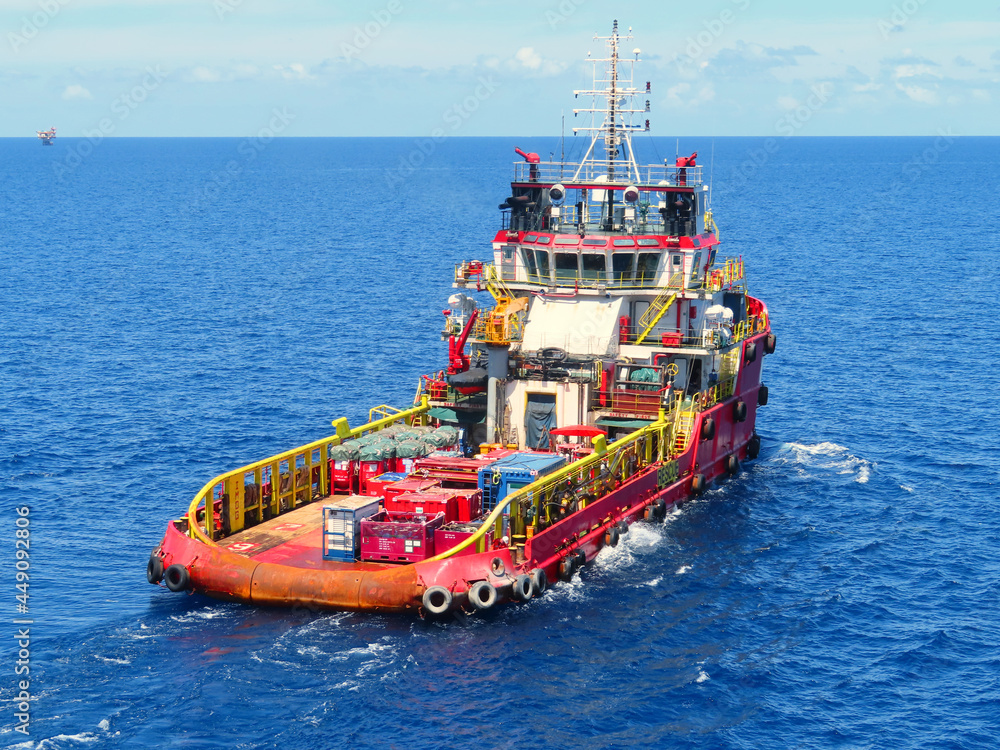 Supply boat transfer the cargo for supporting oil and gas industry and ...