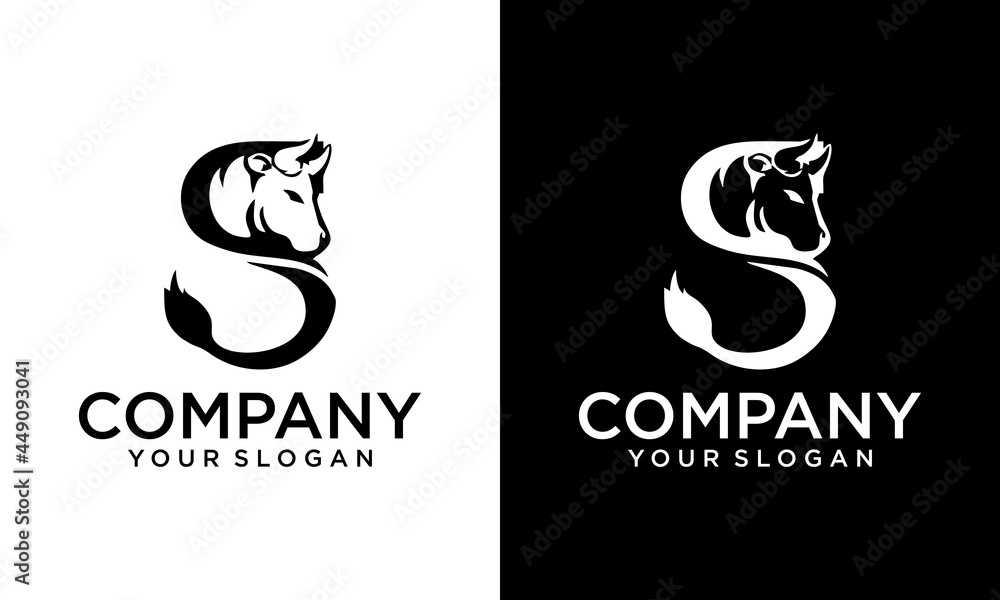 Vector logo template of letter S in the head of bull shape. High ...
