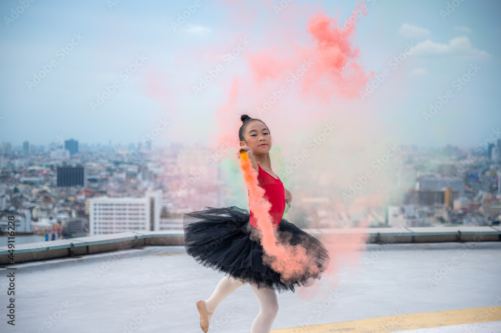 little children girl ballet dancer are happy and fun with classical ...