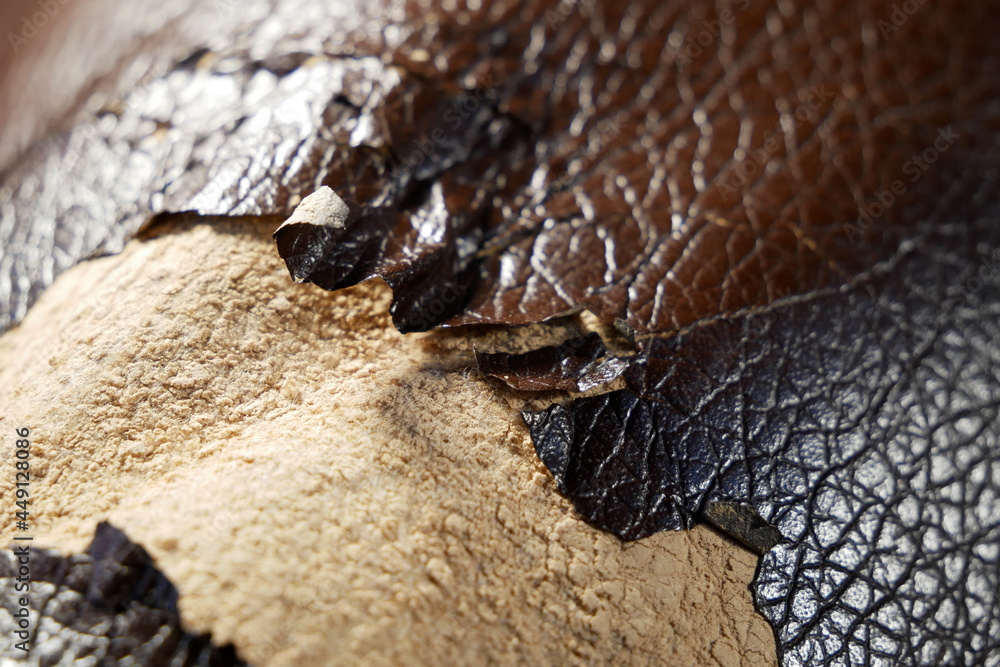 Shabby and worn brown faux leather texture background with cracks and ...