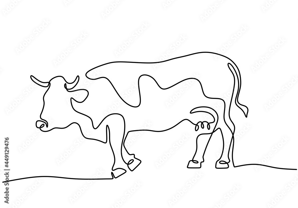 Grazing cow in continuous line art drawing style. Farm animal concept ...