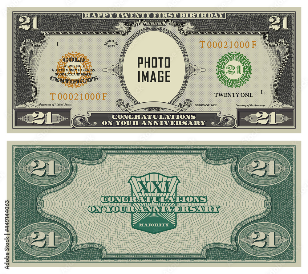 21st birthday, majority and anniversary. Sample of reverse and obverse ...
