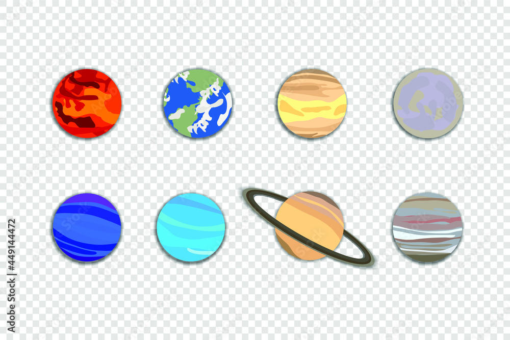 Vector Planets, Flat Cartoon Objects with Shadows Isolated on Light ...