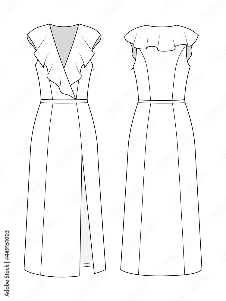 Fashion technical drawing of high slit dress Stock Vector | Adobe Stock