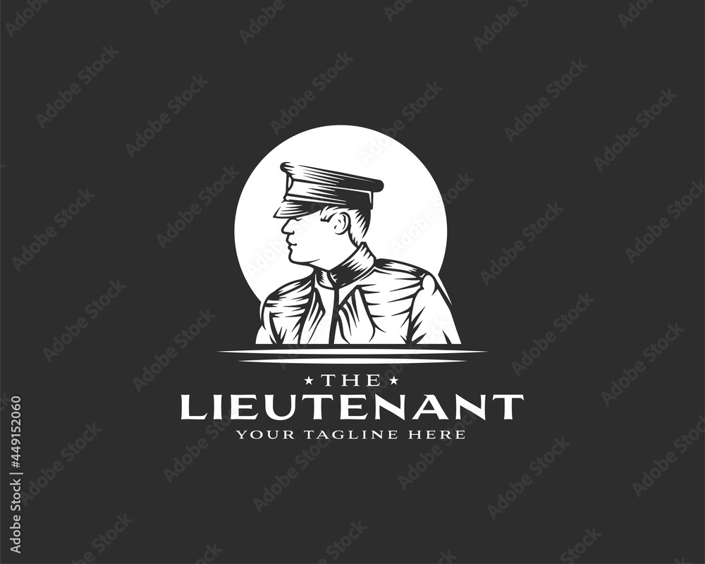 lieutenant logo facing left with black background template design Stock ...