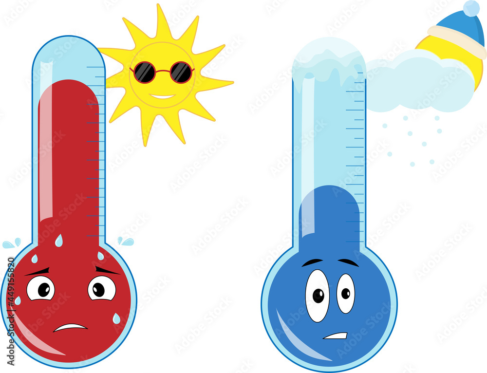 Cartoon thermometer with funny face for different type of weather Stock ...