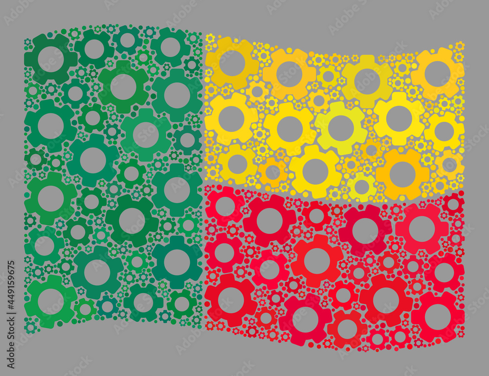 Mosaic waving Benin flag designed with mechanical elements. Vector gear ...