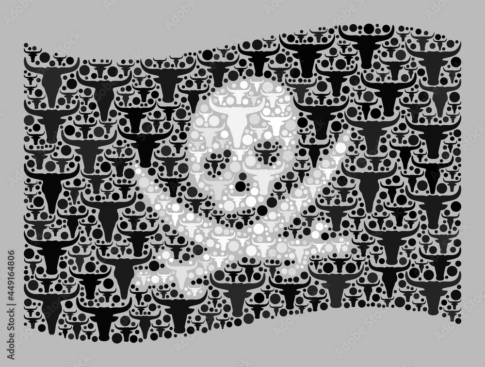 Vetor de Mosaic cattle waving pirate flag constructed with ox icons ...