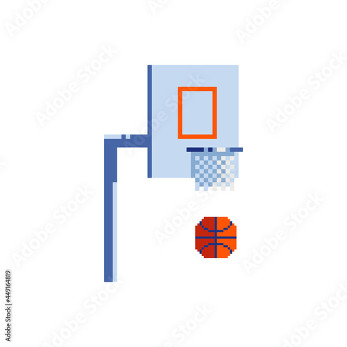 Basketball and basket. Pixel art icon. Game assets. Icon for websites ...