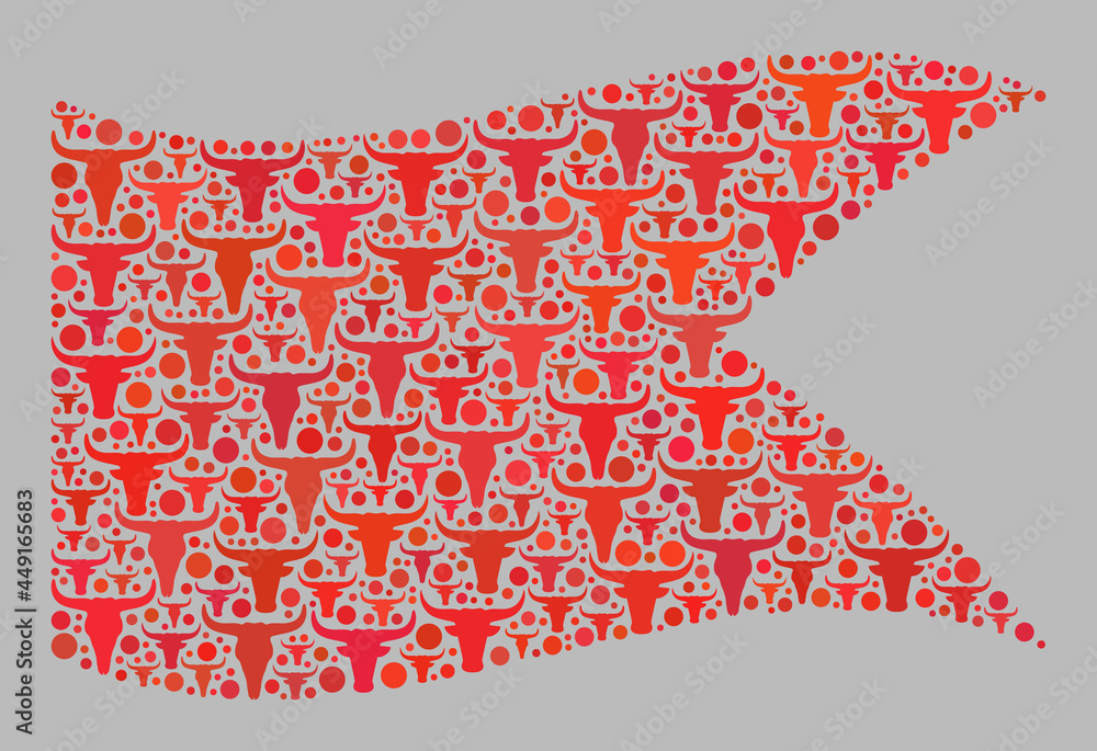 Mosaic cattle waving red guidon flag designed with beef icons. Vector ... Mosaic cattle waving red guidon flag designed with beef icons. Vector ...