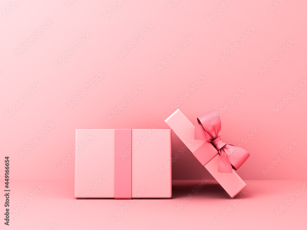 Open gift box or blank pink pastel color present box tied with pink ...