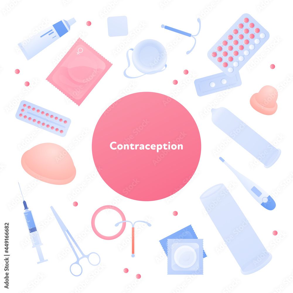 Contraception Method Concept Vector Flat Color Illustration Square