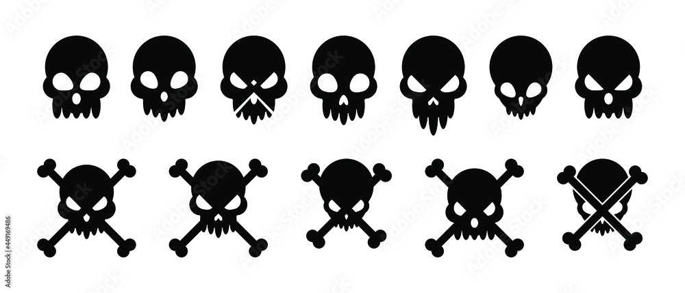 Skull logo set, Skull icons, Skull with crossbones Halloween symbol ...