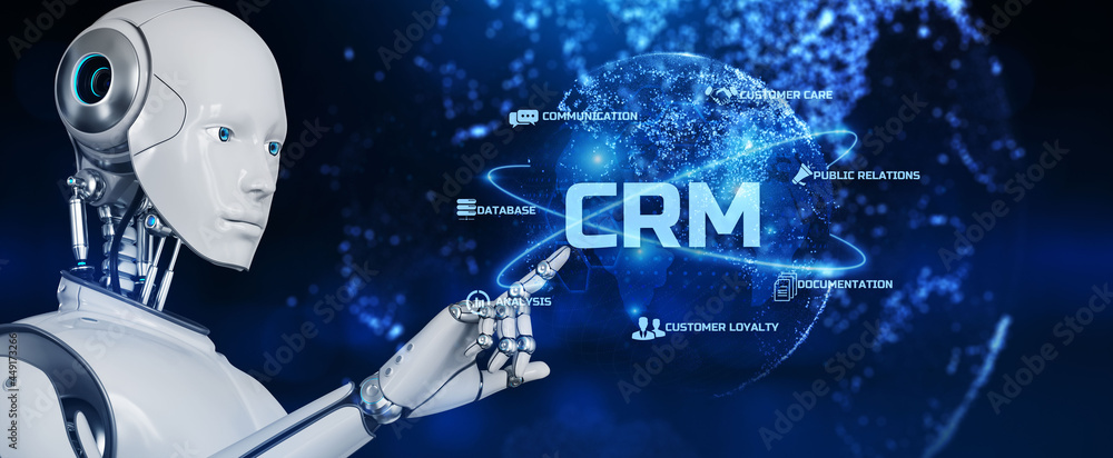 CRM customer relationship management automation RPA concept. Robot ...