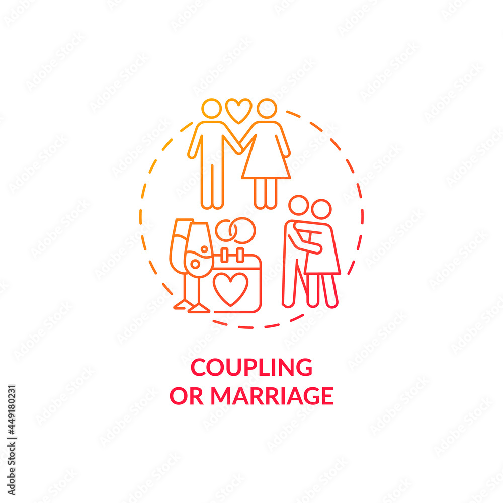 Coupling or marriage red concept icon. Adulthood process. Love and ...