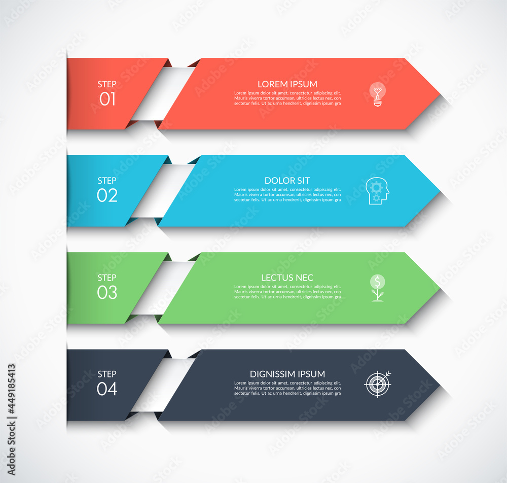 Infographic template with 4 arrows. Can be used for diagram, graph ...