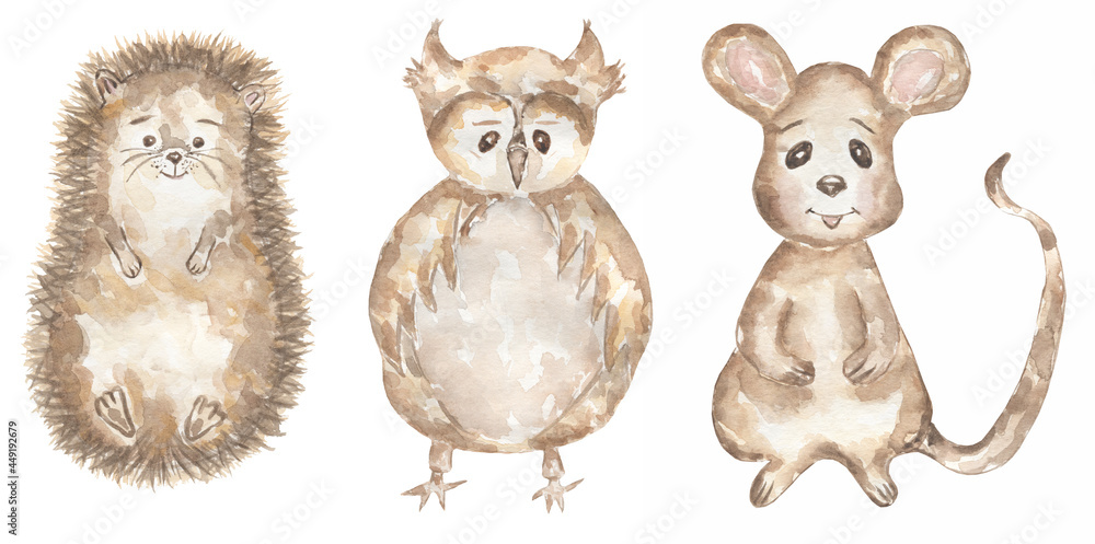 Watercolor hand drawn baby animals clipart. Woodland animal ...