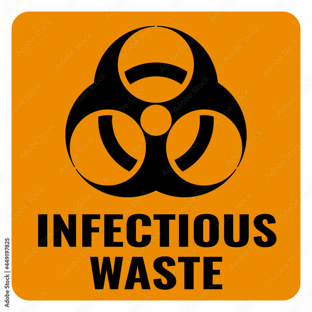 Infectious waste sign. Label orange background biohazard warning sign ...