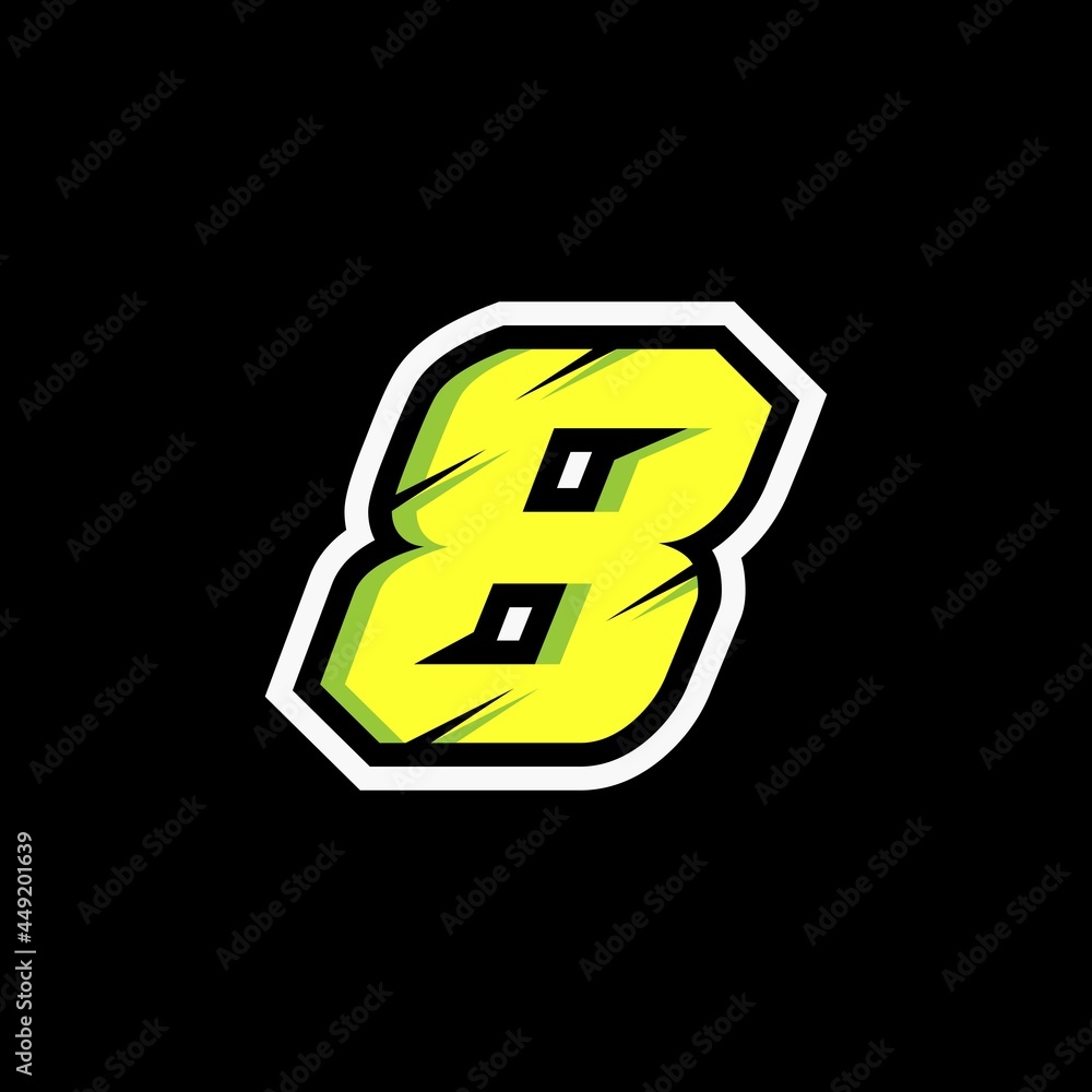 Racing number 8 logo on black background Stock Vector | Adobe Stock
