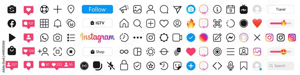 Instagram social network app interface icons template. Instagram social ...