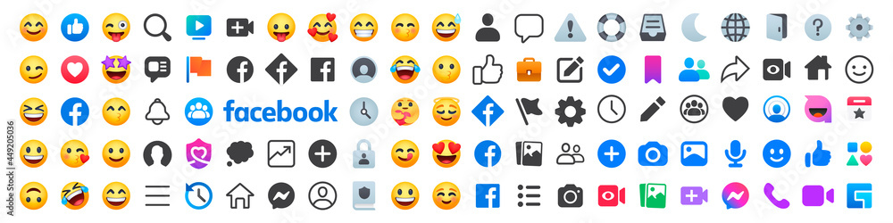 Facebook social network app interface icons template. Facebook social ...