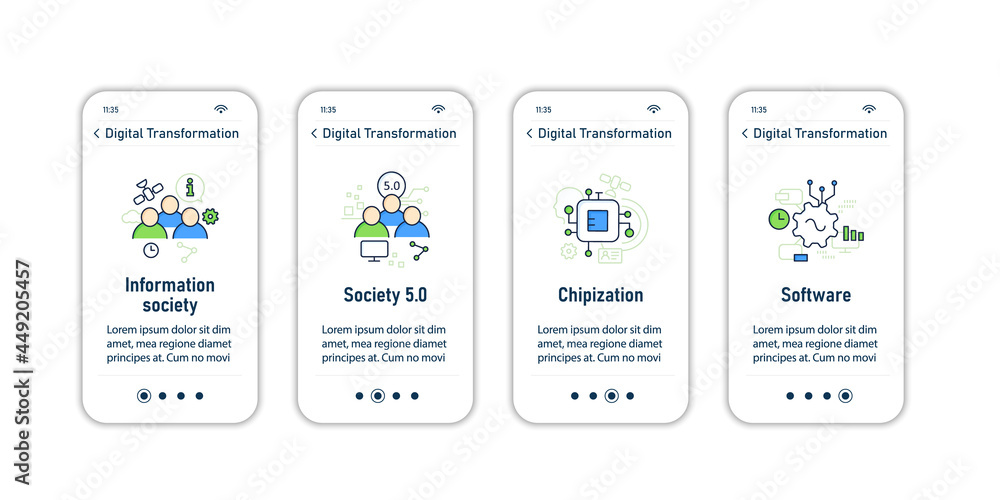 Digital transformation onboarding mobile app screens.Modern ...