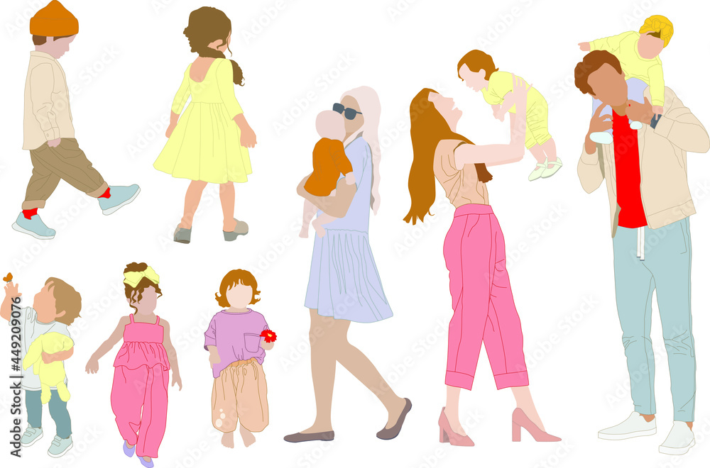 Collection vector realistic young people with child, children. Suitable ...