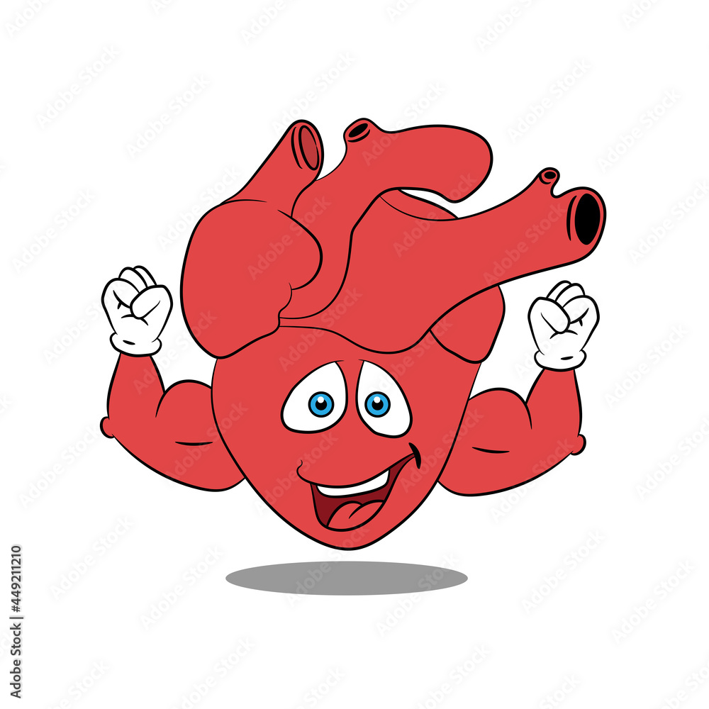 Strong heart with thick biceps, Cartoon character, healthy heart ...