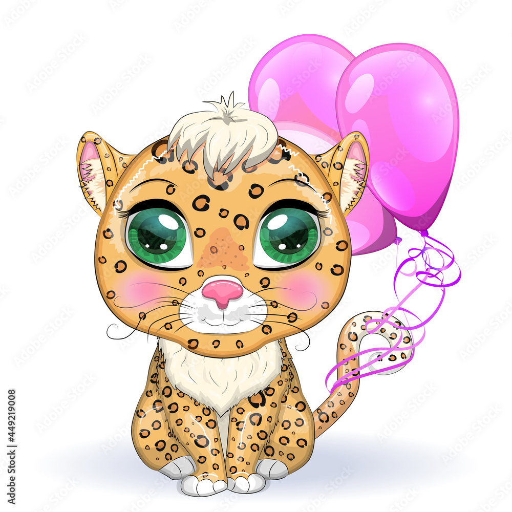 Leopard with beautiful eyes in cartoon style, colorful illustration for ...